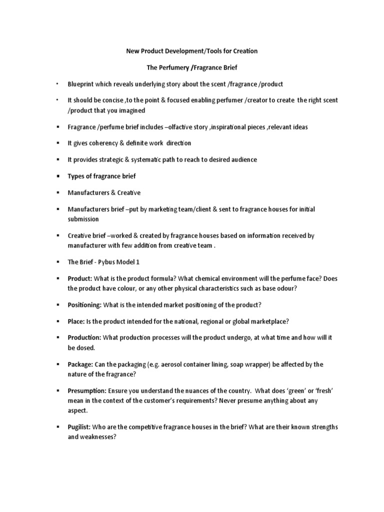 Fragrance Brief and Development Guide | PDF | Perfume | Marketing