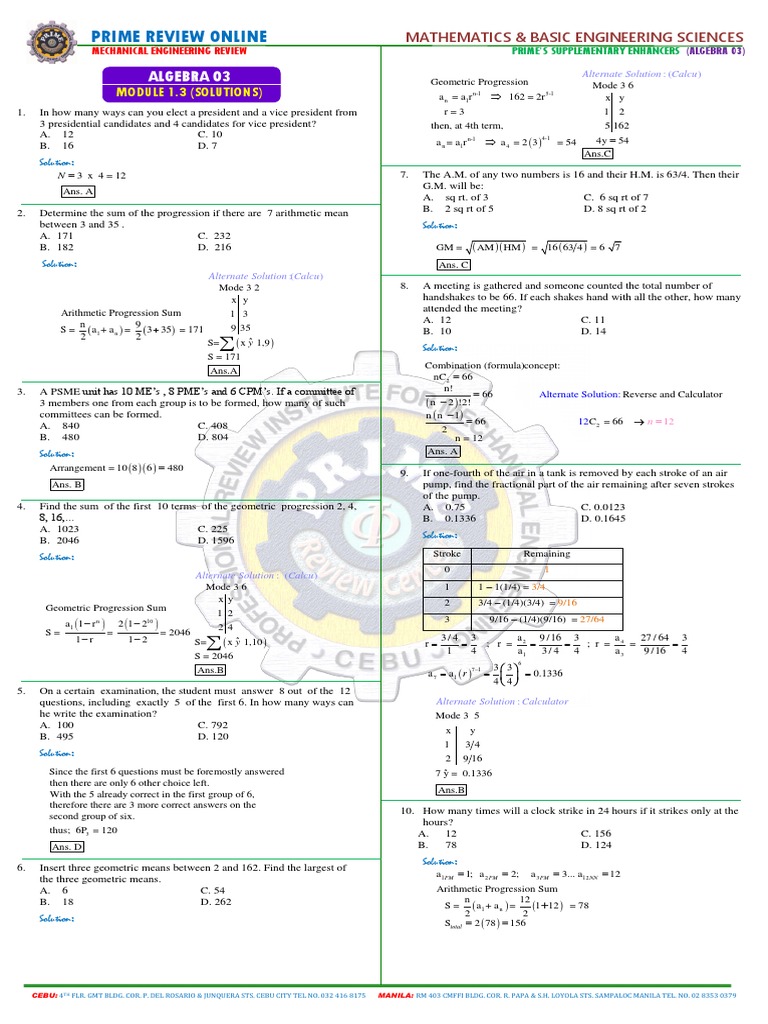 Algebra 3 Solutions and Review Guide | PDF | Algebra | Mathematics