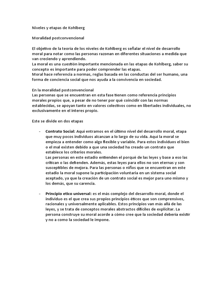 Niveles y Etapas de Kohlberg | PDF | Crecimiento personal y profesional