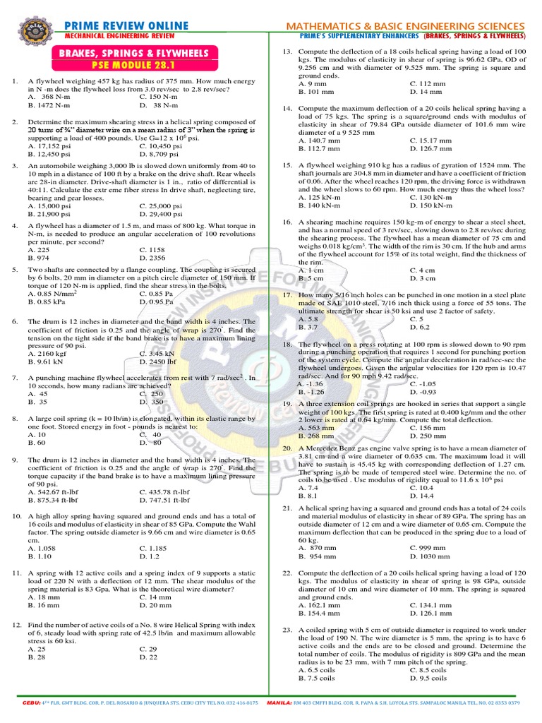 Brakes, Springs, Flywheels (PSE Module 28.1) 1120 | PDF | Young's Modulus | Elasticity (Physics)