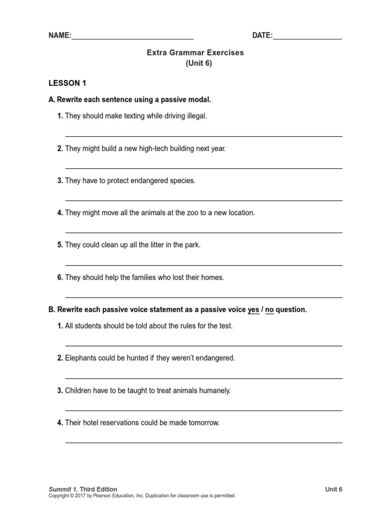 Extra Grammar Exercises Unit 6 | PDF