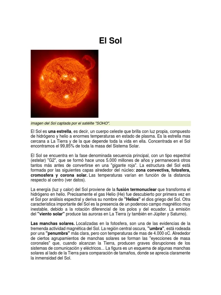 El Sol: Imagen Del Sol Captada Por El Satélite "SOHO" | PDF | Dom | Astronomía estelar