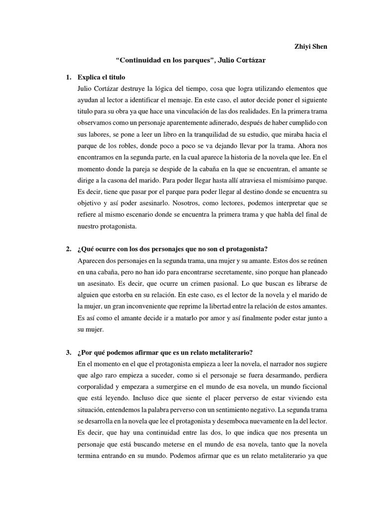 "Continuidad en Los Parques", Julio Cortázar | PDF | Novelas