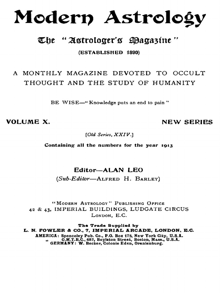 1913 Alan Leo Modern Astrology Magazine Vol.10 | PDF | Planets In ...