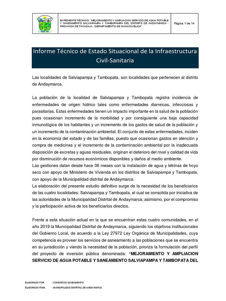 Informe Tecnico Situacional - Saneamiento | PDF | Agua | Saneamiento