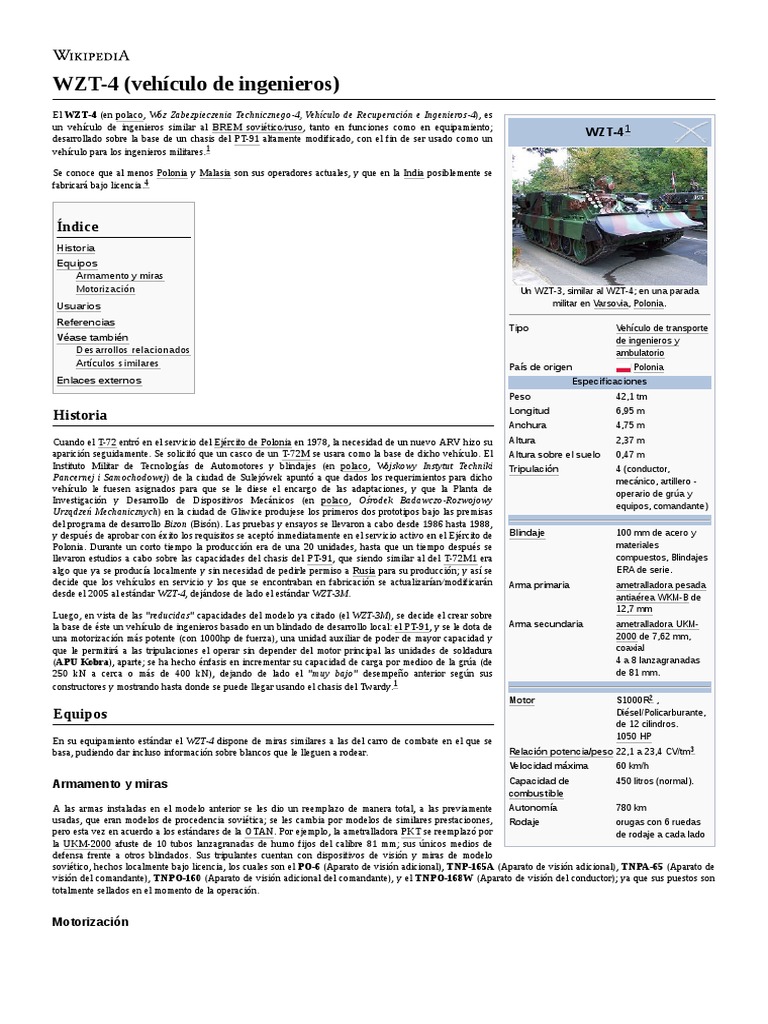 WZT-4 (Vehículo de Ingenieros) | PDF | Tecnología militar | Vehículos ...