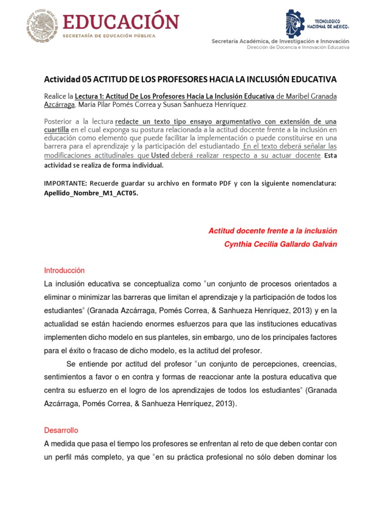 Gallardo Cynthia M1 ACT05 | PDF | Maestros | Método de enseñanza