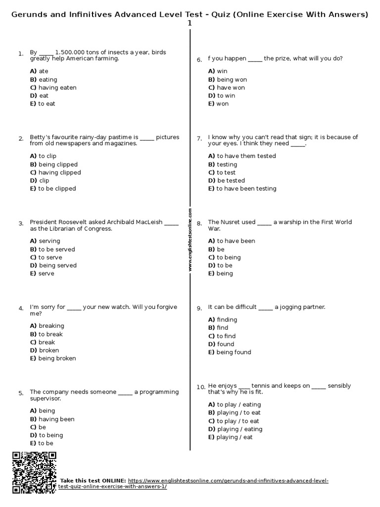 Advanced Gerunds and Infinitives Quiz | PDF