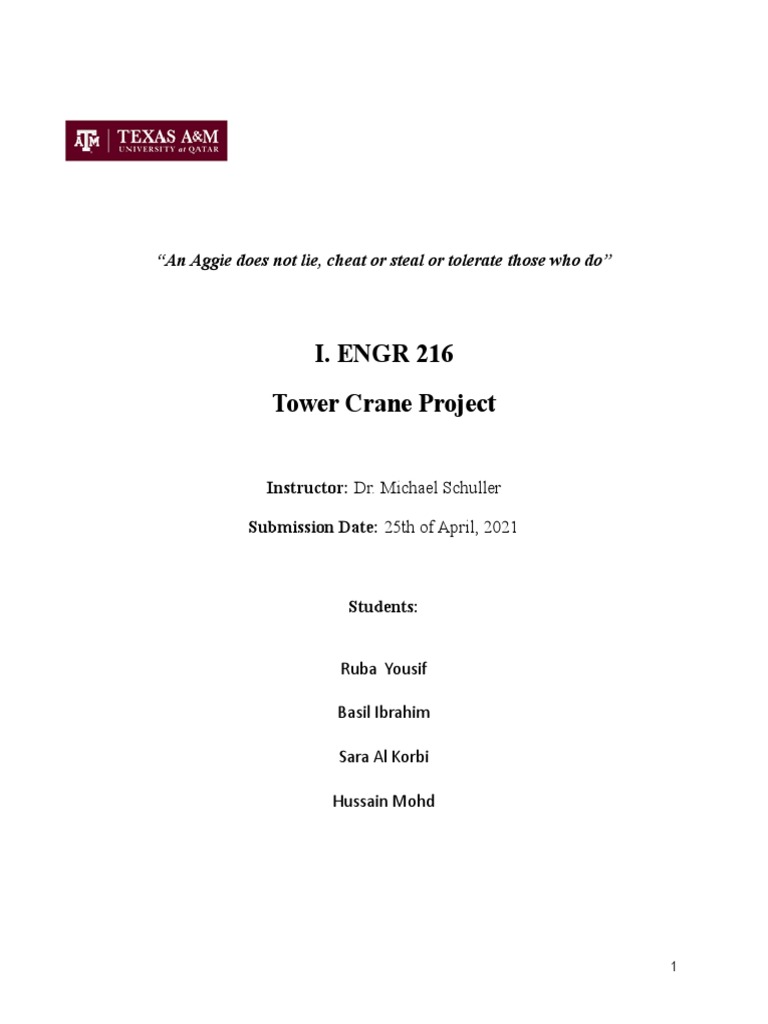 Engr 216 Final Project Pdf Crane Machine Force