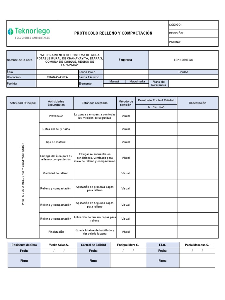 Protocolo Relleno y compactación | PDF
