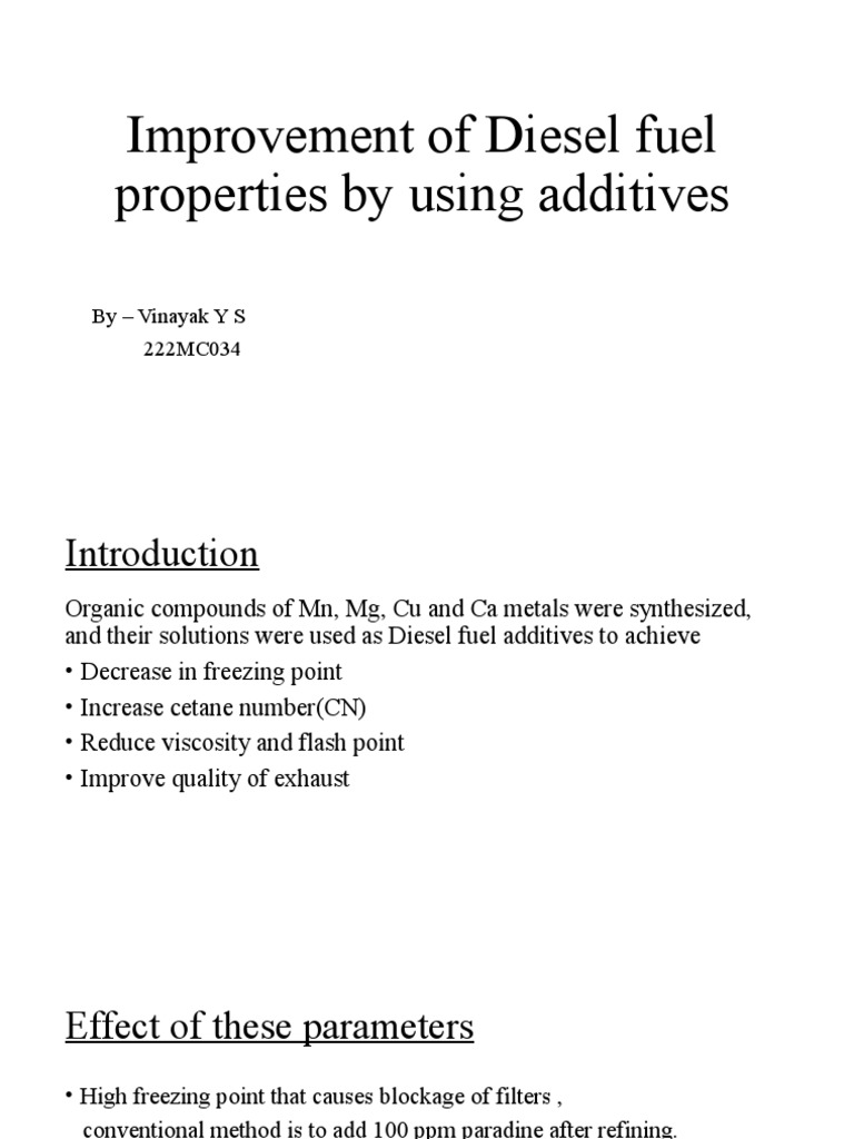 Improvement of Diesel Fuel Properties by Using Additives | PDF | Diesel ...