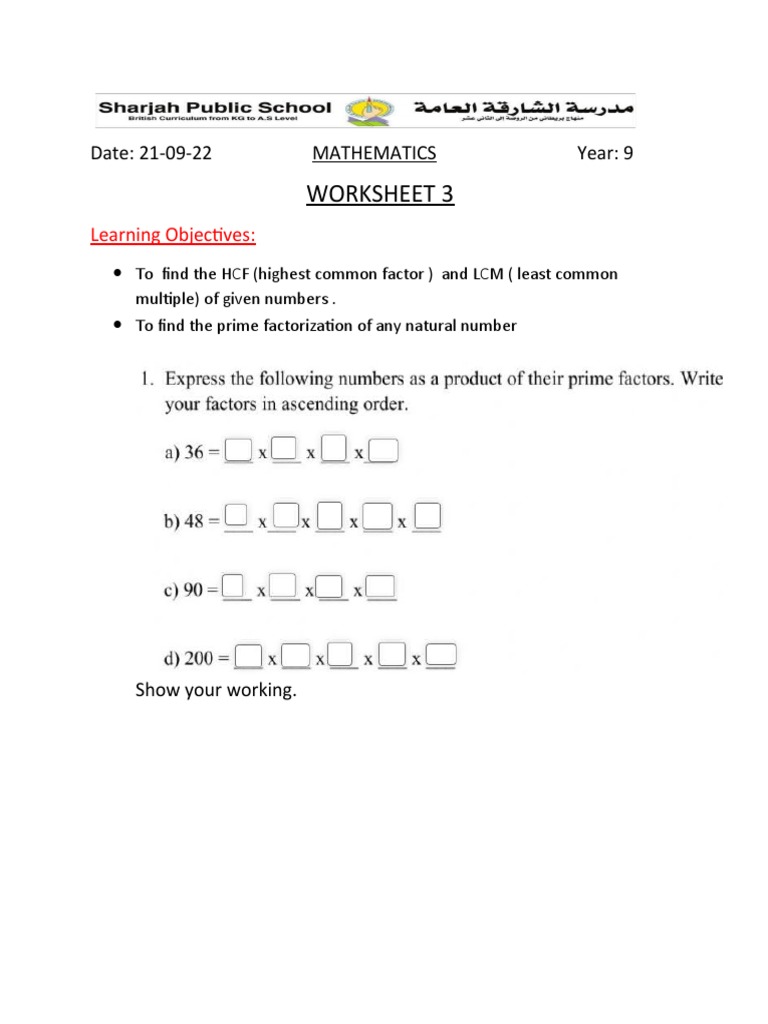 Grade 9 HCF and LCM Worksheet | PDF | Teaching Methods & Materials