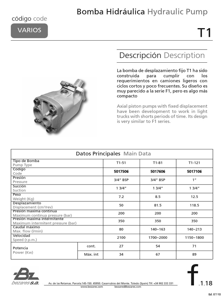 Bomba Hidráulica: Descripción | PDF | Ingeniería mecánica | Hidráulica