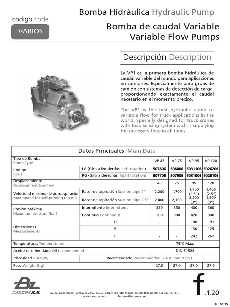 Bomba de Caudal Variable Variable Flow Pumps | PDF | Hidráulica | Turbomaquinaria