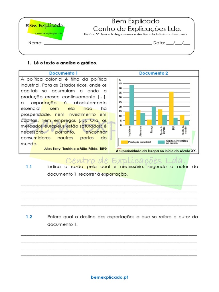 A.1 Teste Diagnóstico - Apogeu e Declínio Da Influência Europeia | PDF ...