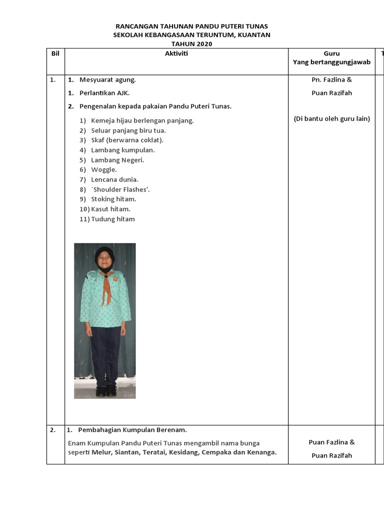 Rancangan Tahunan Pandu Puteri Tunas 2020 | PDF