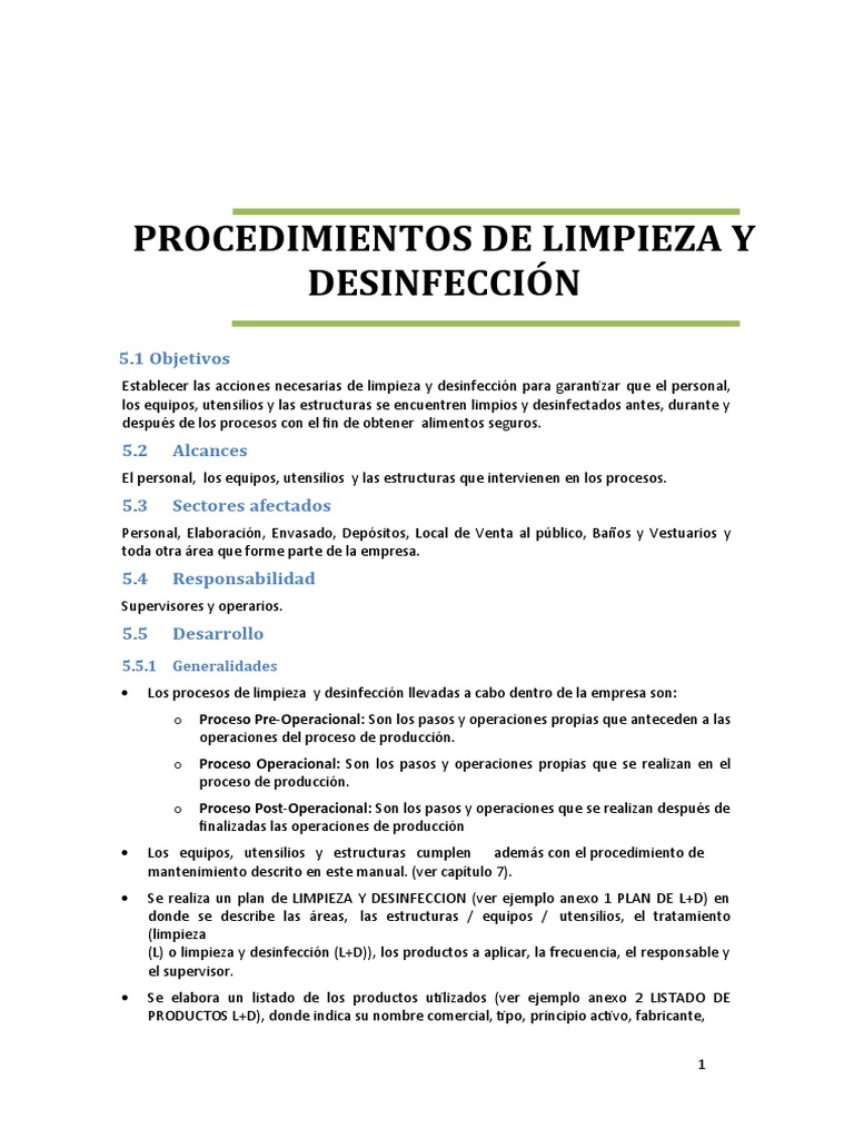 Procedimiento de Limpieza y Desinfeccion | PDF | Agua | Leche