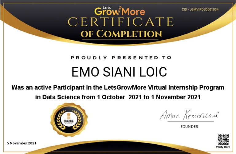 EMO SIANI LOIC - Certificate - of - Completion - Internship | PDF