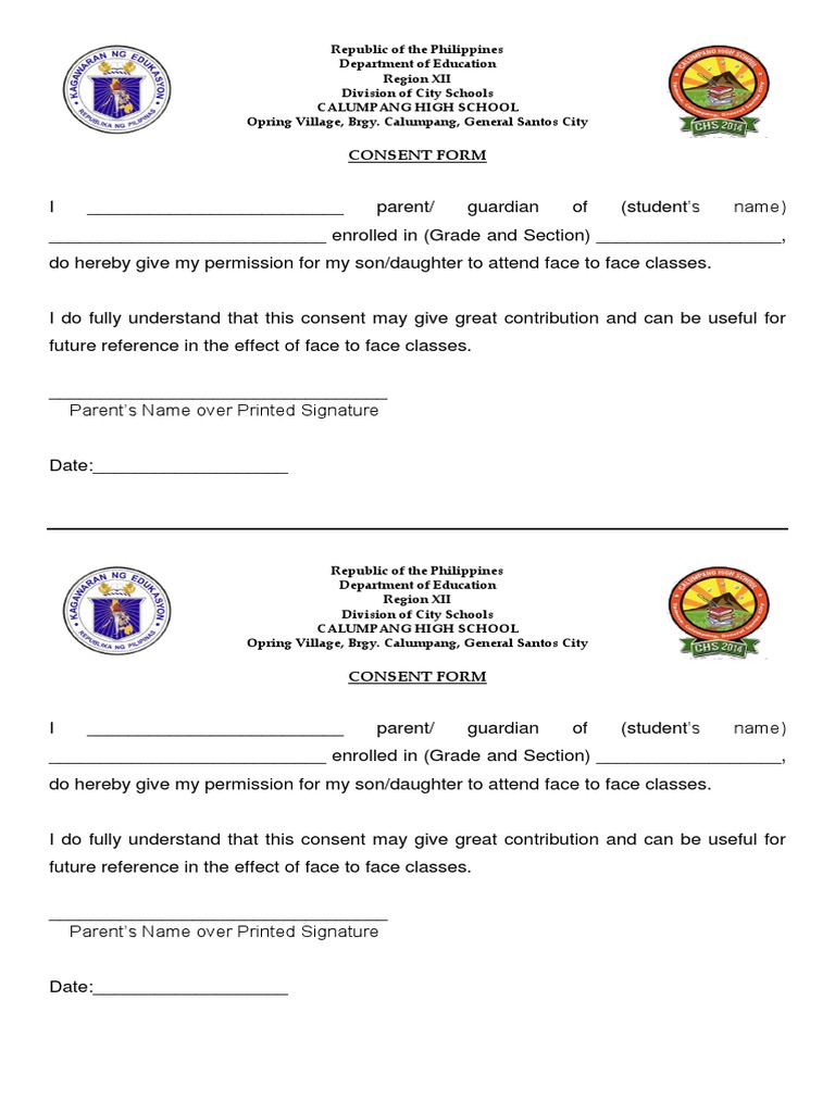 Parental Consent For f2f Class | PDF
