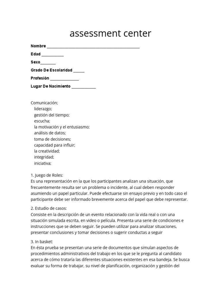 Assessment Center | PDF | Gestión de recursos humanos | Business