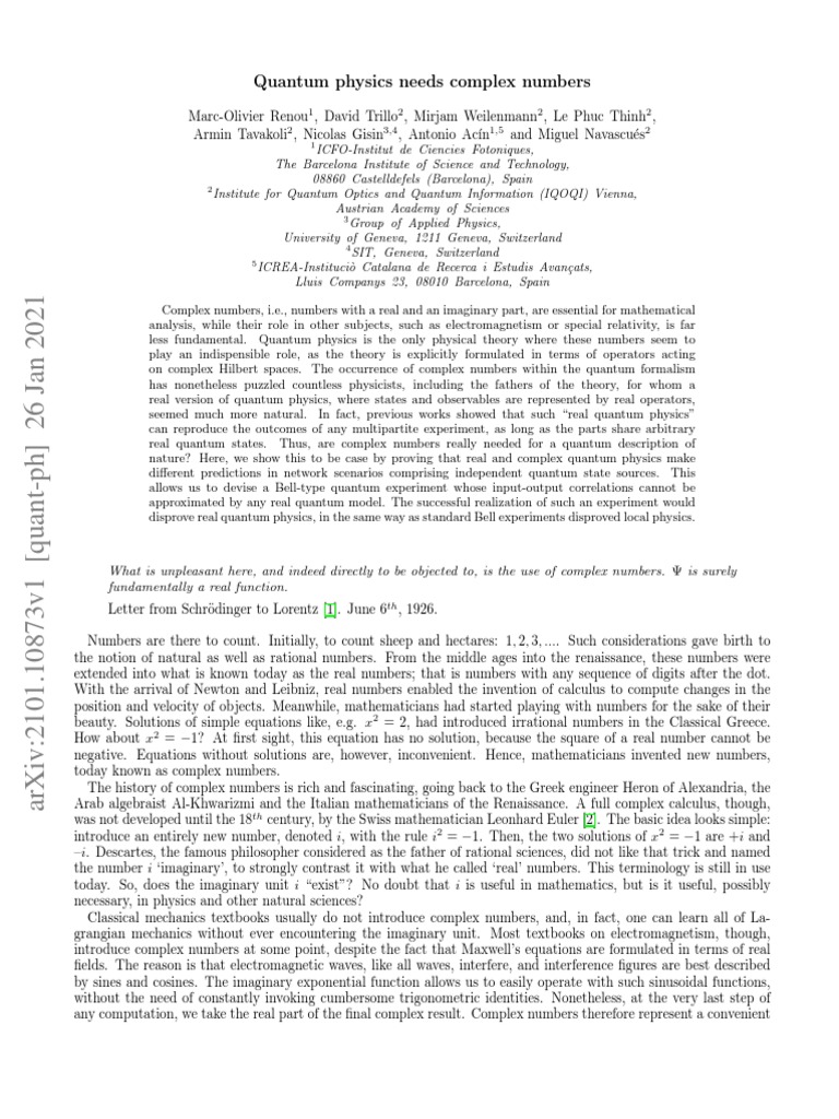Quantum Physics: Complex Numbers Essential | PDF | Quantum Entanglement ...