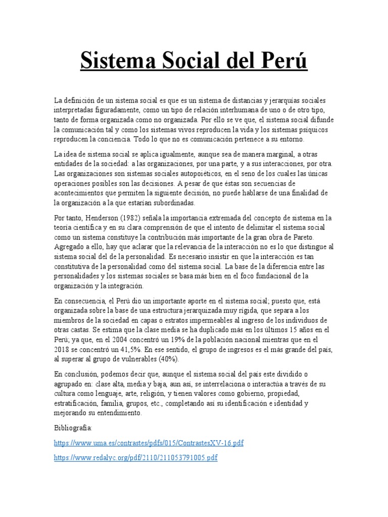 Sistema Social Del Perú | PDF | Estratificación social | Sistema