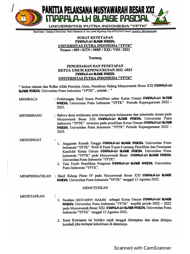 SK Ketua Umum Kepengurusan 2022-2023 | PDF