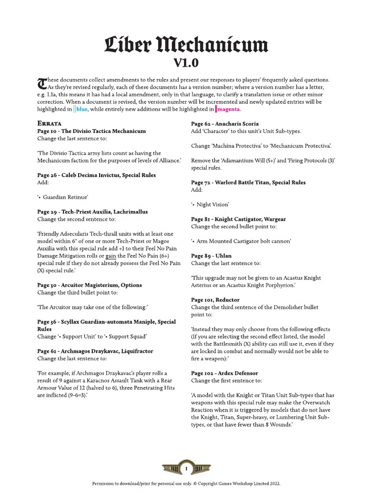 0 - FAQ Mechanicum | PDF