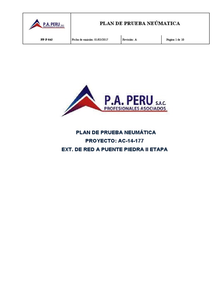 Plan Prueba Neum. AC-21-047 EXTRED A PANIFICADORA A&A-24 HORAS | PDF ...