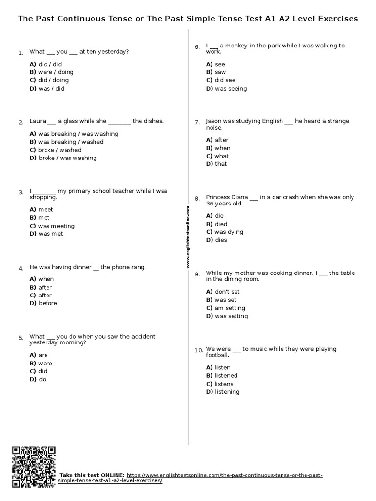 Past Simple vs. Past Continuous Test | PDF