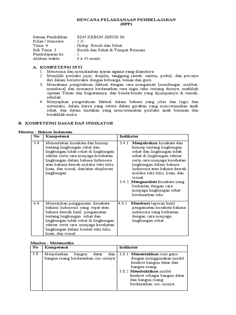 RPP KLS 2 Tema 4 Sub3 PB1 | PDF | Kajian Bahasa Asing