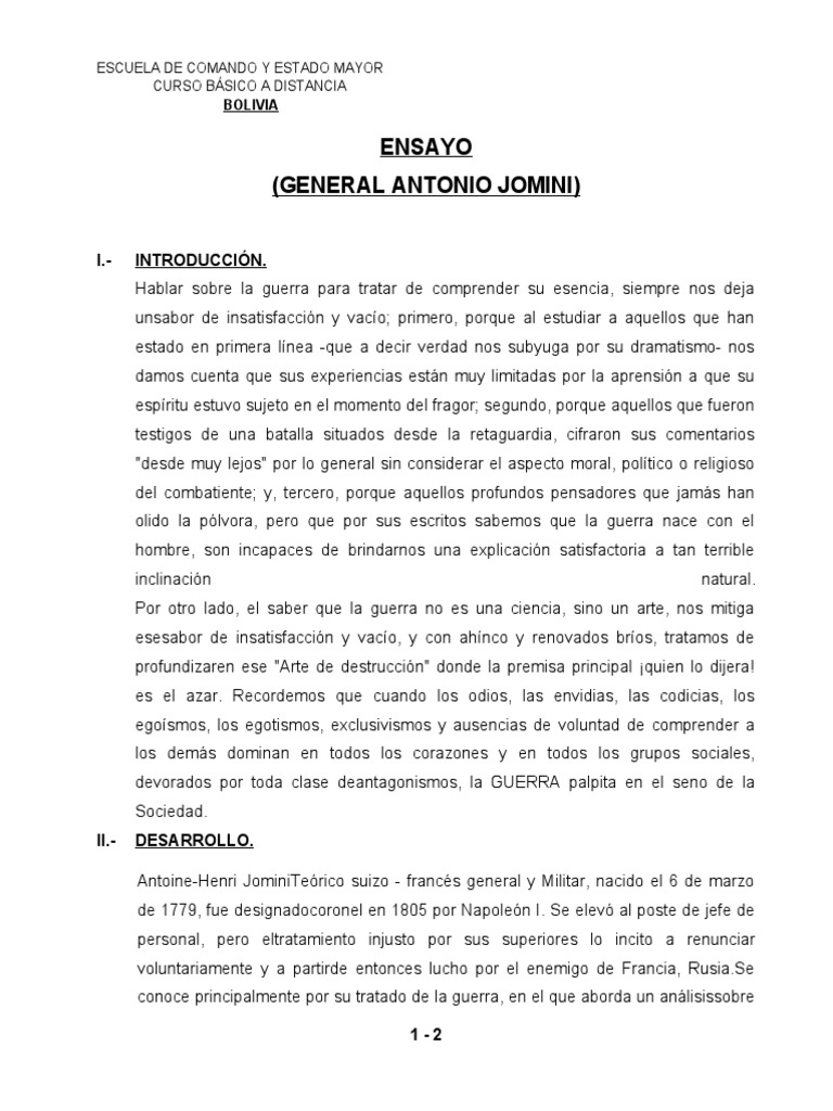Ensayo Gral Jomini | PDF | Estrategia militar | Antoine Henri Jomini