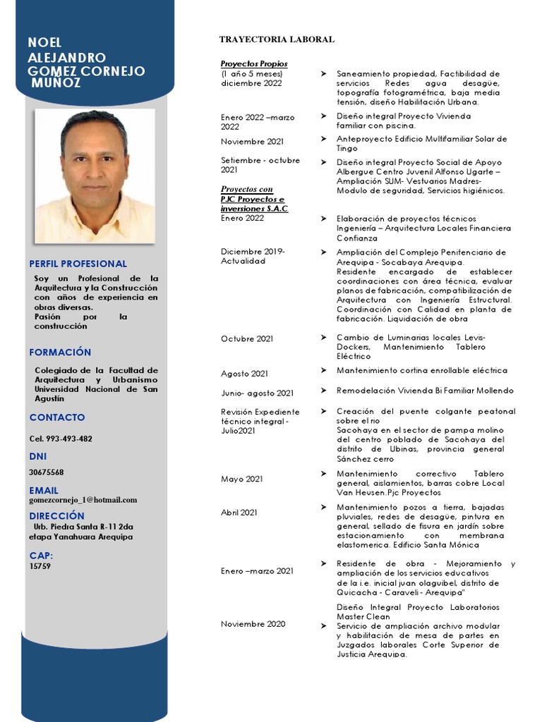 CV Alejandro Gómez Cornejo Muñoz | PDF | Sectores Economicos | Ingeniería