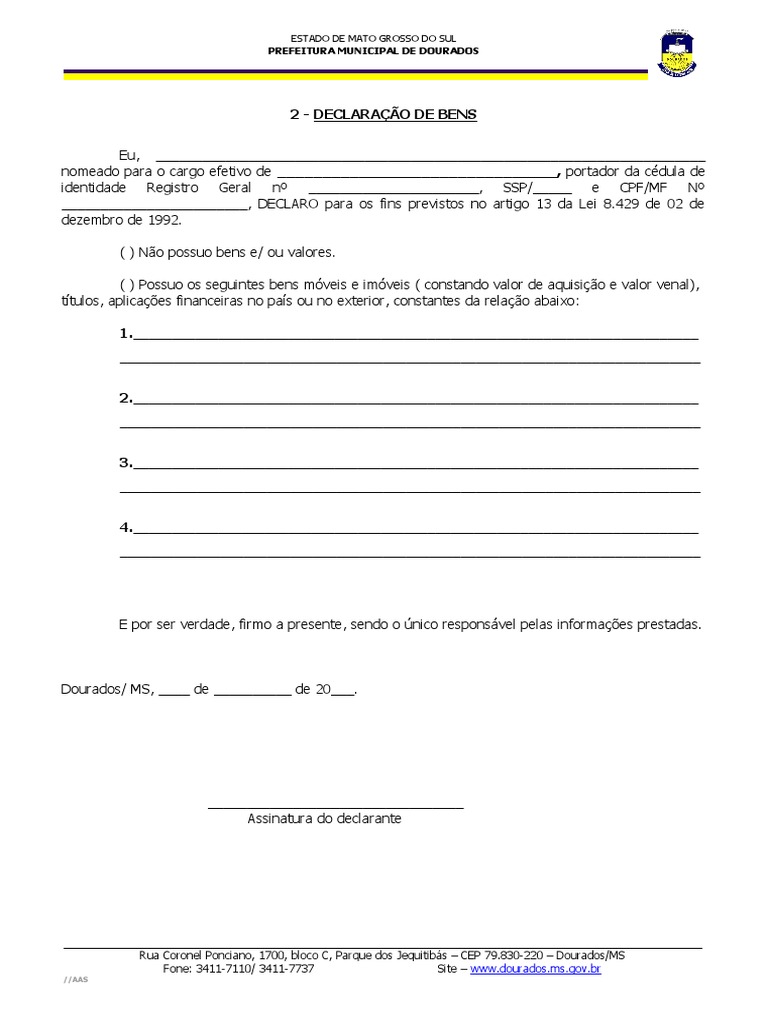 Modelo de Declaracao de Bens | PDF