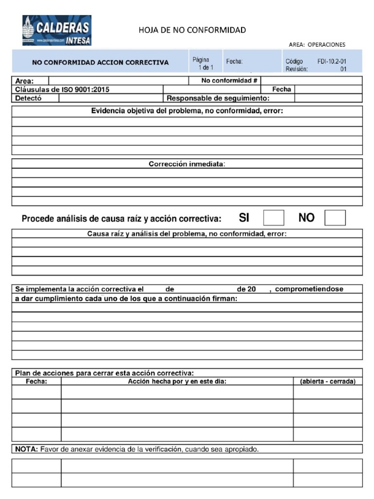 Formato De No Conformidad Pdf 1606
