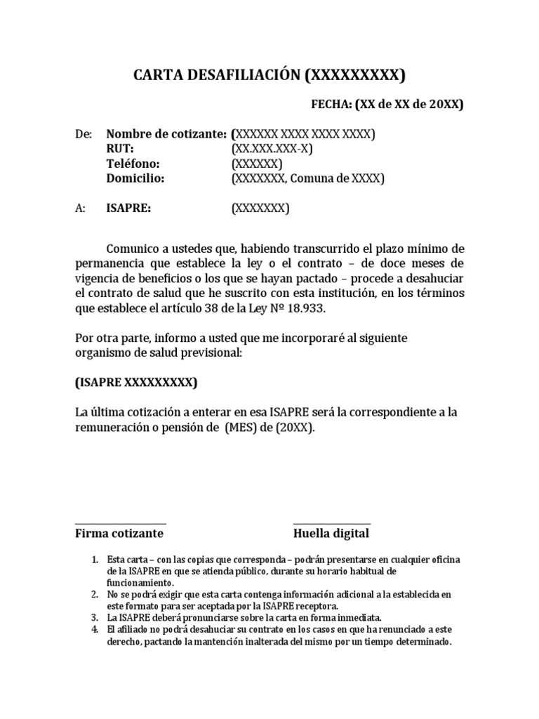 Modelo de Carta de Desafiliacion | PDF