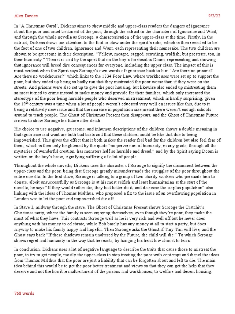 A Christmas Carol - Essay Example | PDF | Ebenezer Scrooge | Christmas ...