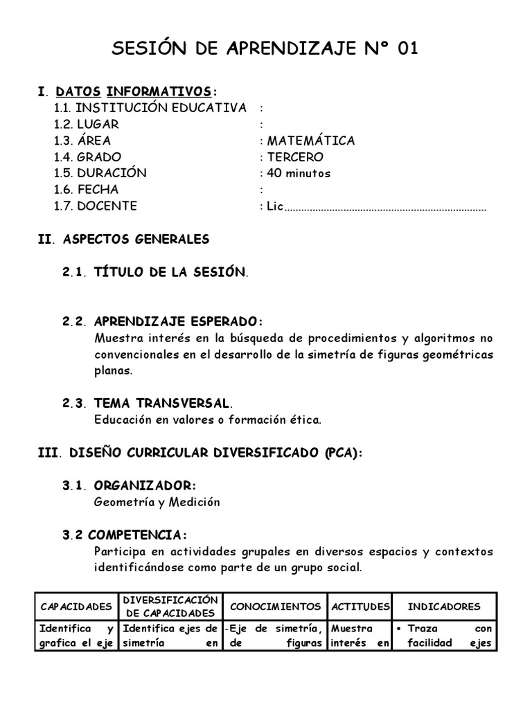 Sesion de Aprendizaje Primaria Simetria | PDF | Aprendizaje | Maestros