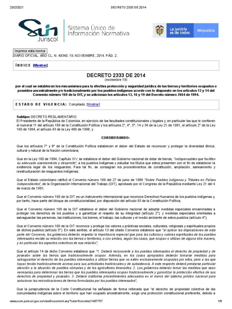 Decreto 2333 de 2014 | PDF | Organización Internacional del Trabajo ...
