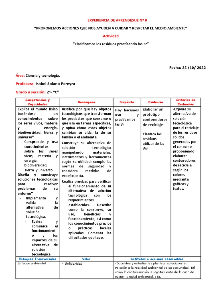Clasificamos Los Residuos Practicando Las 3r | PDF | Reciclaje | Residuos