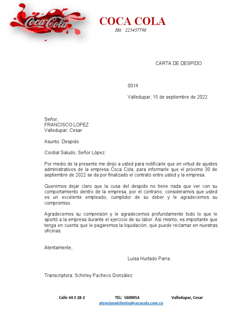 Carta Coca Cola | PDF Carta Coca Cola | PDF
