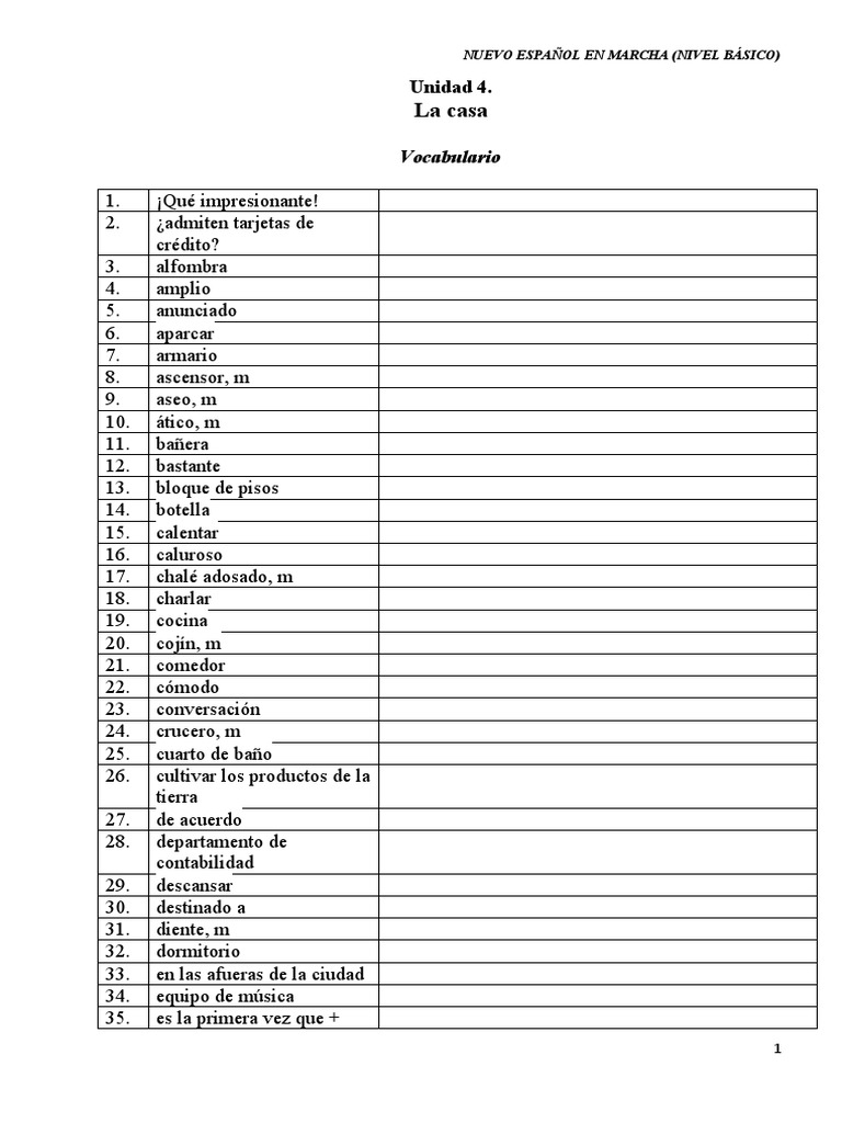 Unidad 4. Vocabulario (Est) | PDF