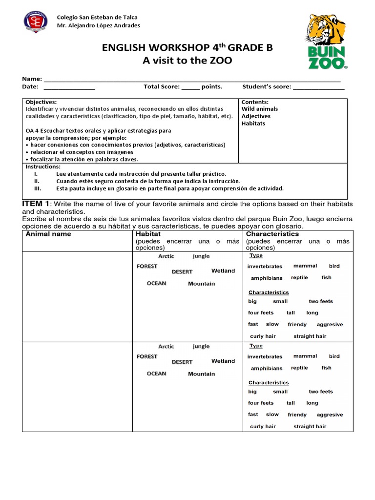 4th ENGLISH WORKSHOP (BUIN ZOO) | PDF | Taxa | Ecología