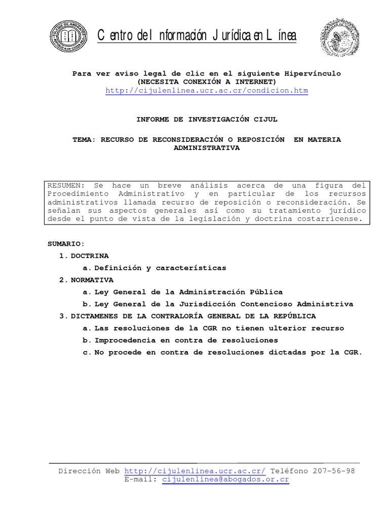 Recurso de Reconsideracion o Reposicion en Materia Administrativa | PDF | Regulación | Ley procesal