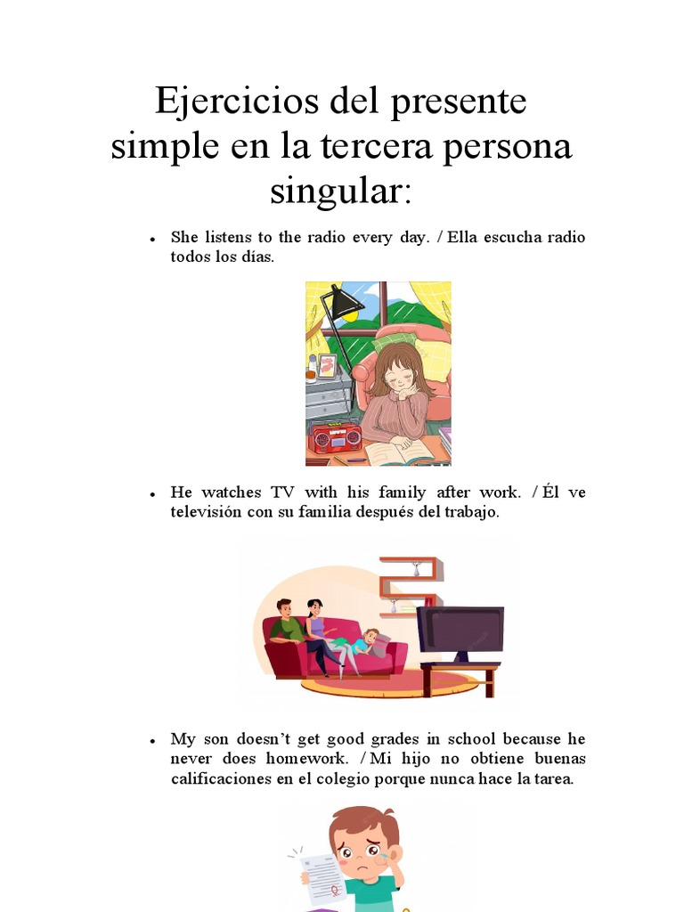 Ejercicios Del Presente Simple en La Tercera Persona Singular | PDF