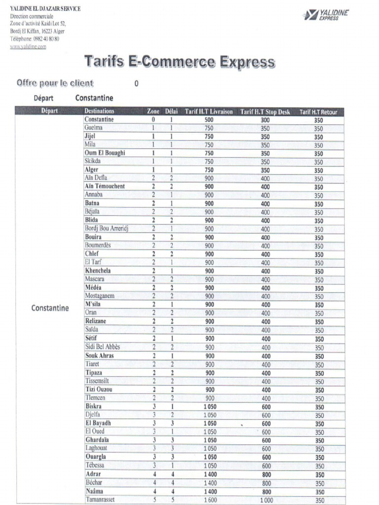 Yalidine Tarif | PDF