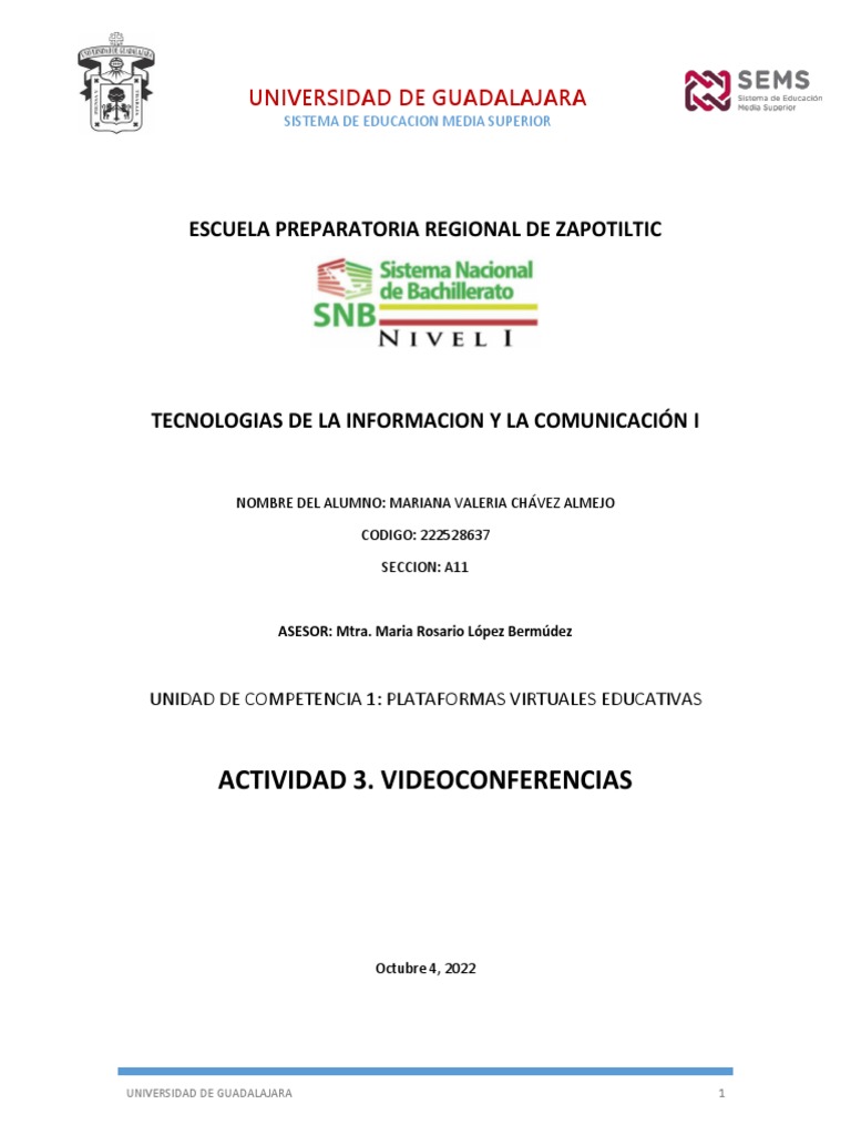 Actividad 3. La Videoconferencia - Mariana Valeria Chávez Almejo | PDF ...