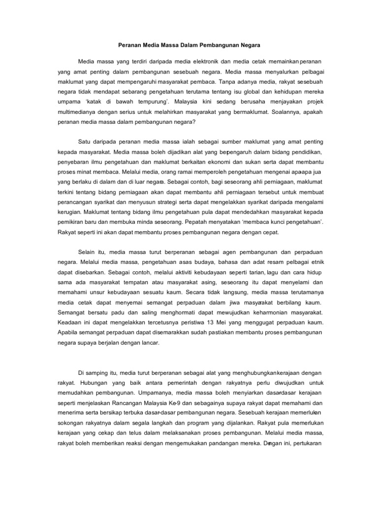 Peranan Media Massa dalam Perpaduan | PDF