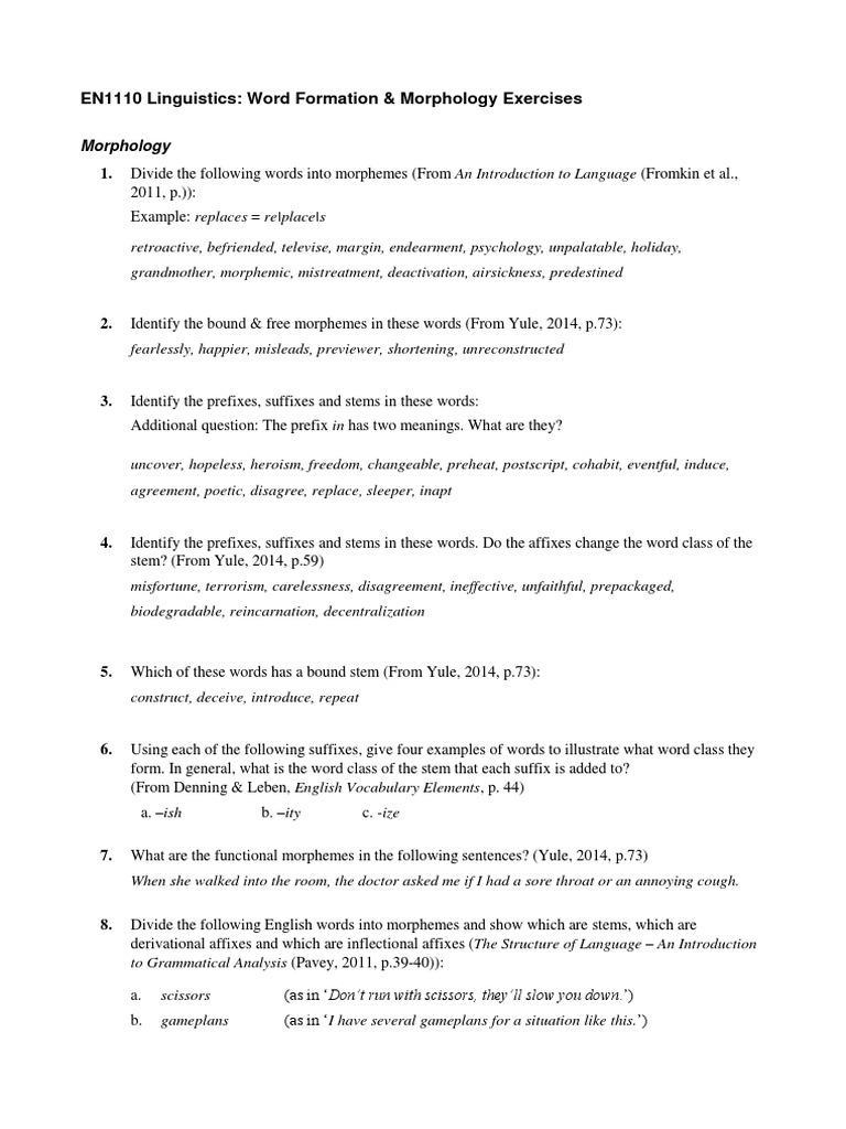 Integrated Skills - Linguistics - Word Formation Morphology - Exercises ...