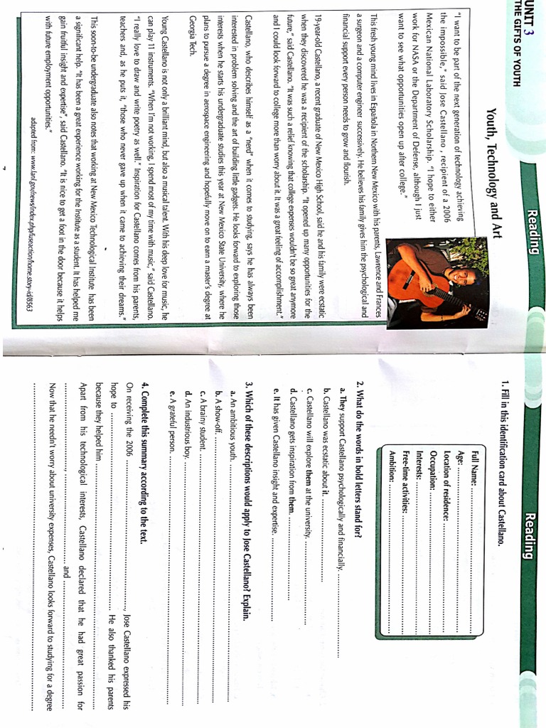 Reading Comprehension: Gifts of Youth (2 Bac) | PDF